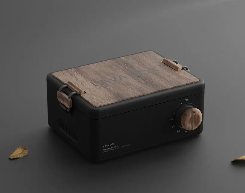 Modern Lava Box Portable Stove Concept Features Wooden Control Knob Tuvie Design
