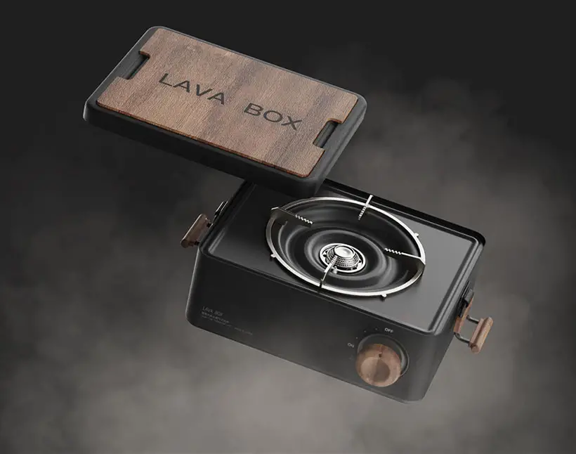 Modern Lava Box Portable Stove Concept Features Wooden Control Knob Tuvie Design