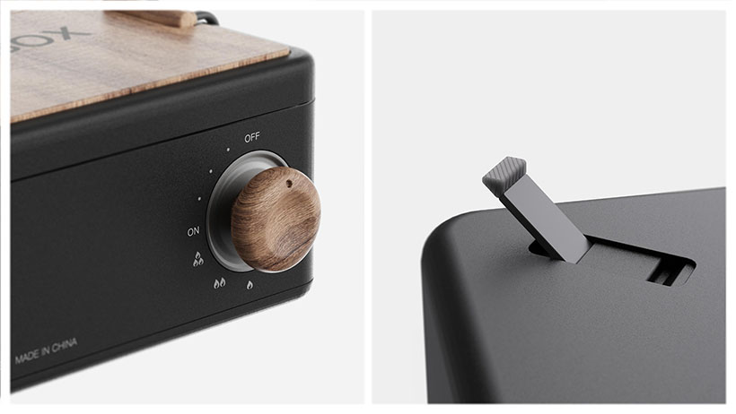 Modern Lava Box Portable Stove Concept Features Wooden Control Knob Tuvie Design